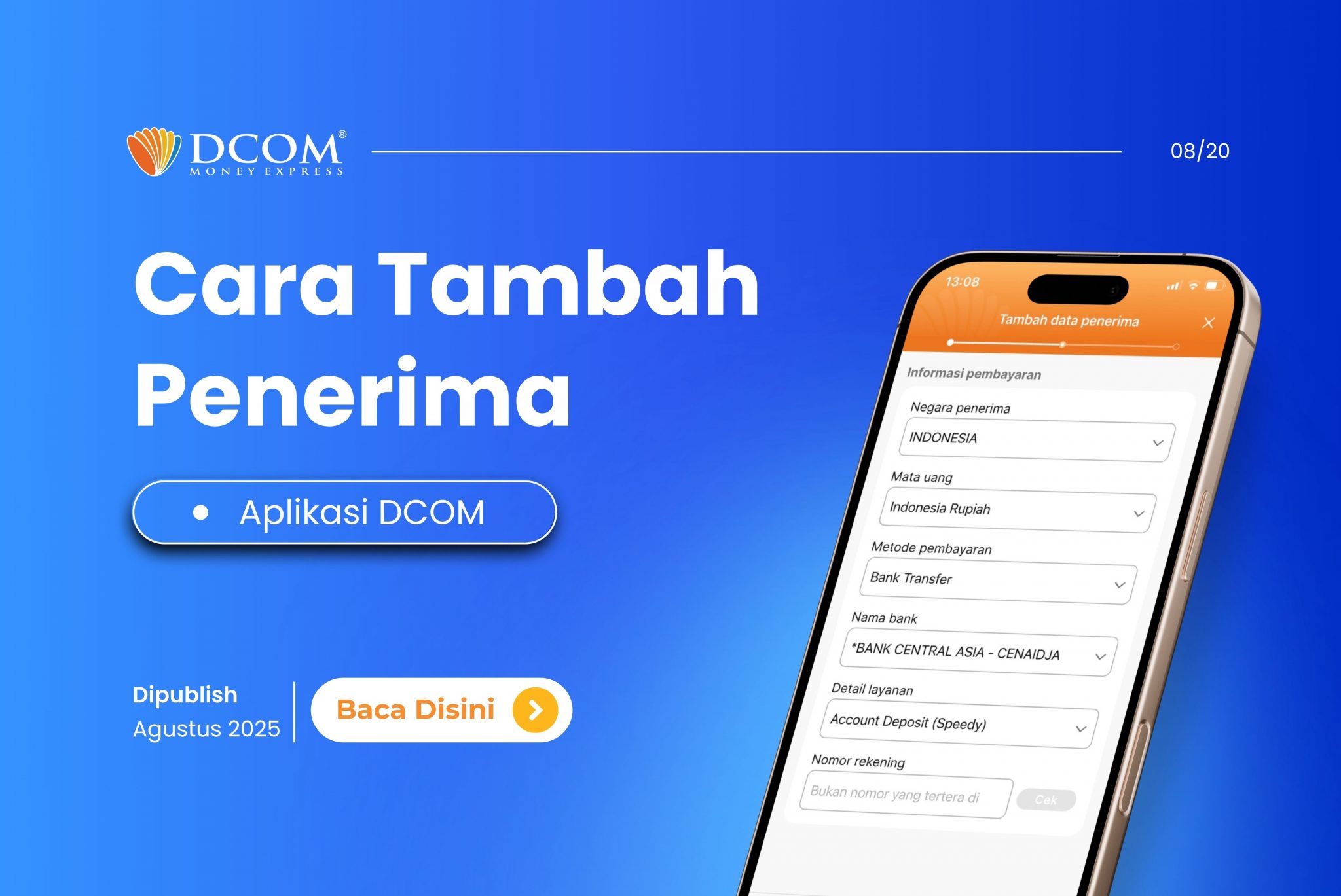 Cara Tambahkan Rek. Penerima di Aplikasi - DCOM Money Express